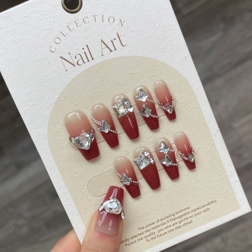 [HANDMADE]Artificial Nail French Gradient Chain Broken Diamond Simple ...