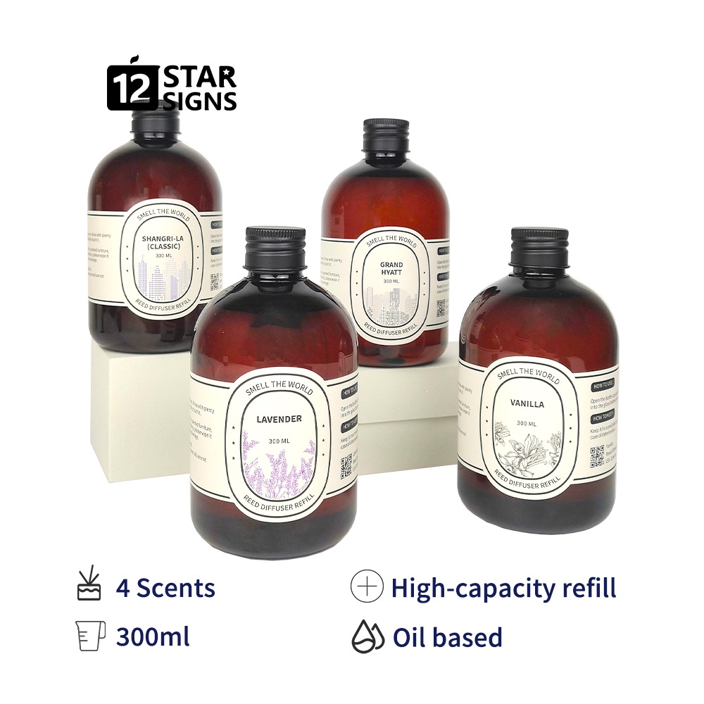 12StarSigns Reed Diffuser Refill 300ml 100% Pure Oil Based Home ...