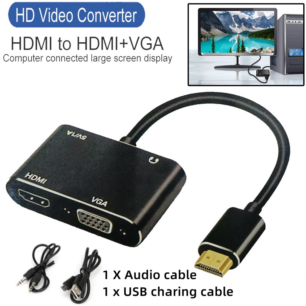 2 in 1 HDMI to Dual HDMI VGA 15Pin Splitter Dual Display HDTV Adapter ...