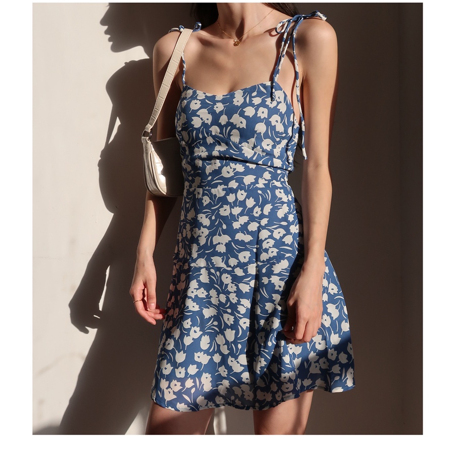 Retro women's chest wrapped floral suspender chiffon dress waist ...