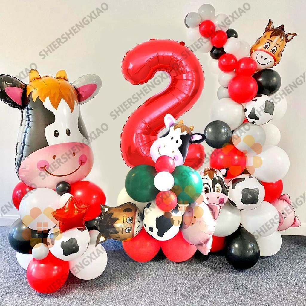 22pcs Cow Pig Road Lead Balloon Kids Farm Animal Birthday Party ...