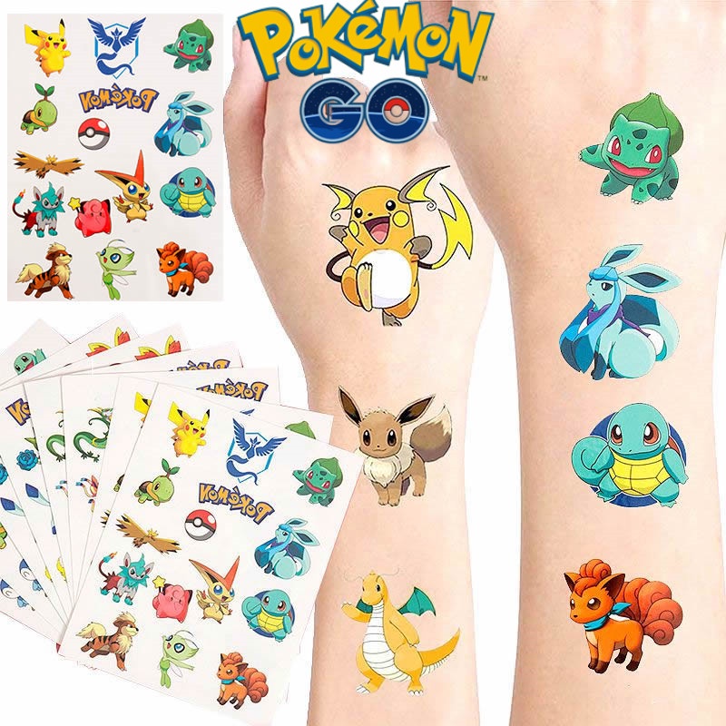 10/20Pcs Pokemon Tattoo Stickers Pikachu Charizard Waterproof Cute ...