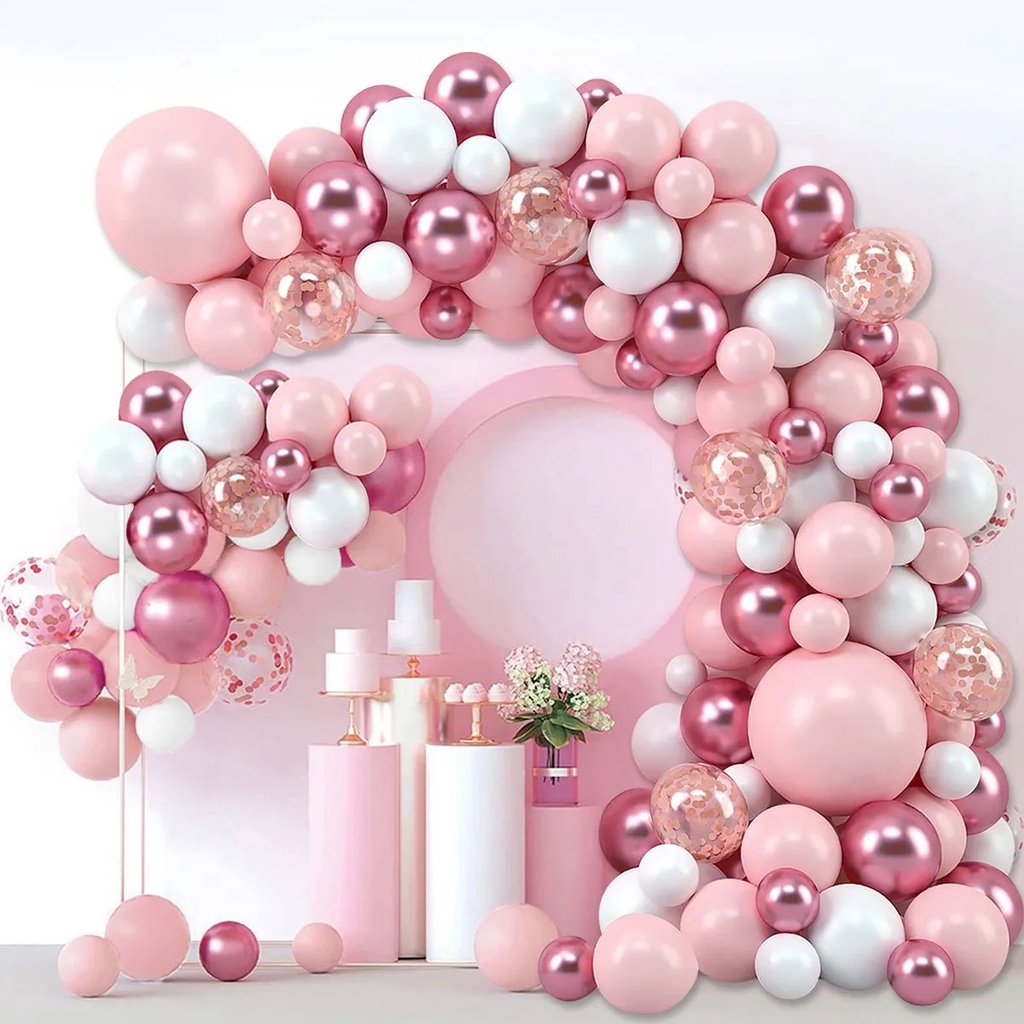 Macaron Pink Balloon Garland Arch Kit Rose Red Confetti Latex Air ...