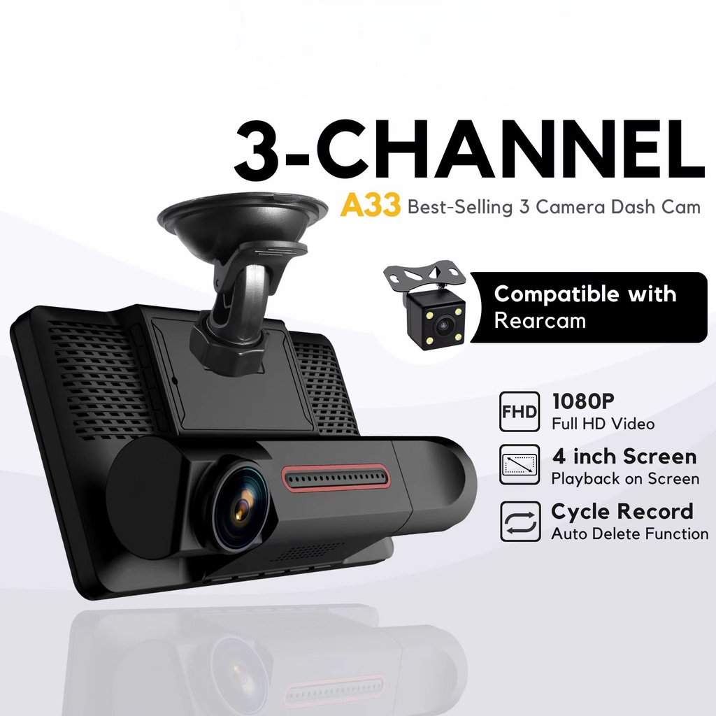 SAFECAM A33 Triple Lens 3 Camera 1080P Dashcam Front Cam + Inner Cam ...