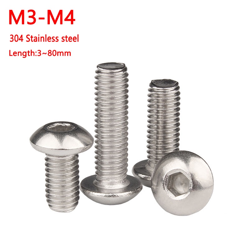 ISO7380 M3 M4 Round Hex Screws 304 A2 Stainless Steel Hexagon Screw Cap Socket Button Head Allen ...