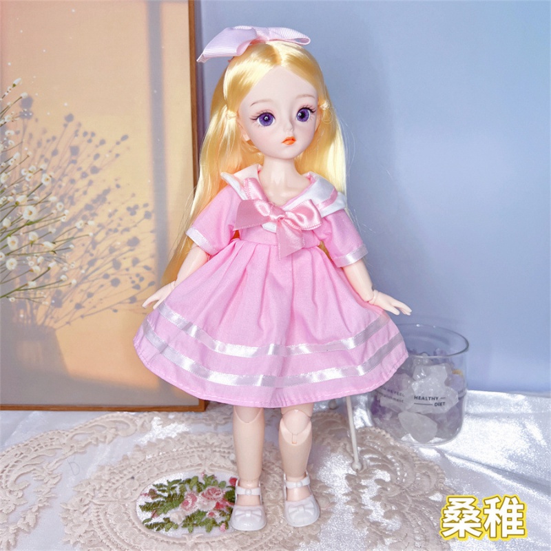 New 1/6 30cm BJD Fat Doll Girl Activity Joint Comic Face Set Girl Dress ...