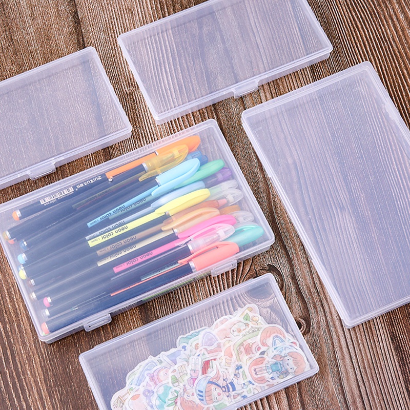Portable Rectangular Transparent Buckle Storage Box Desktop Stationery ...