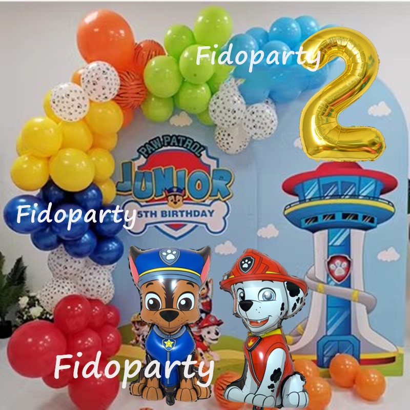 75pcs PAW Patrol Balloon Garland Arch Kit 32inch Gold Number Large Chase Marshall Foil Balloon ...