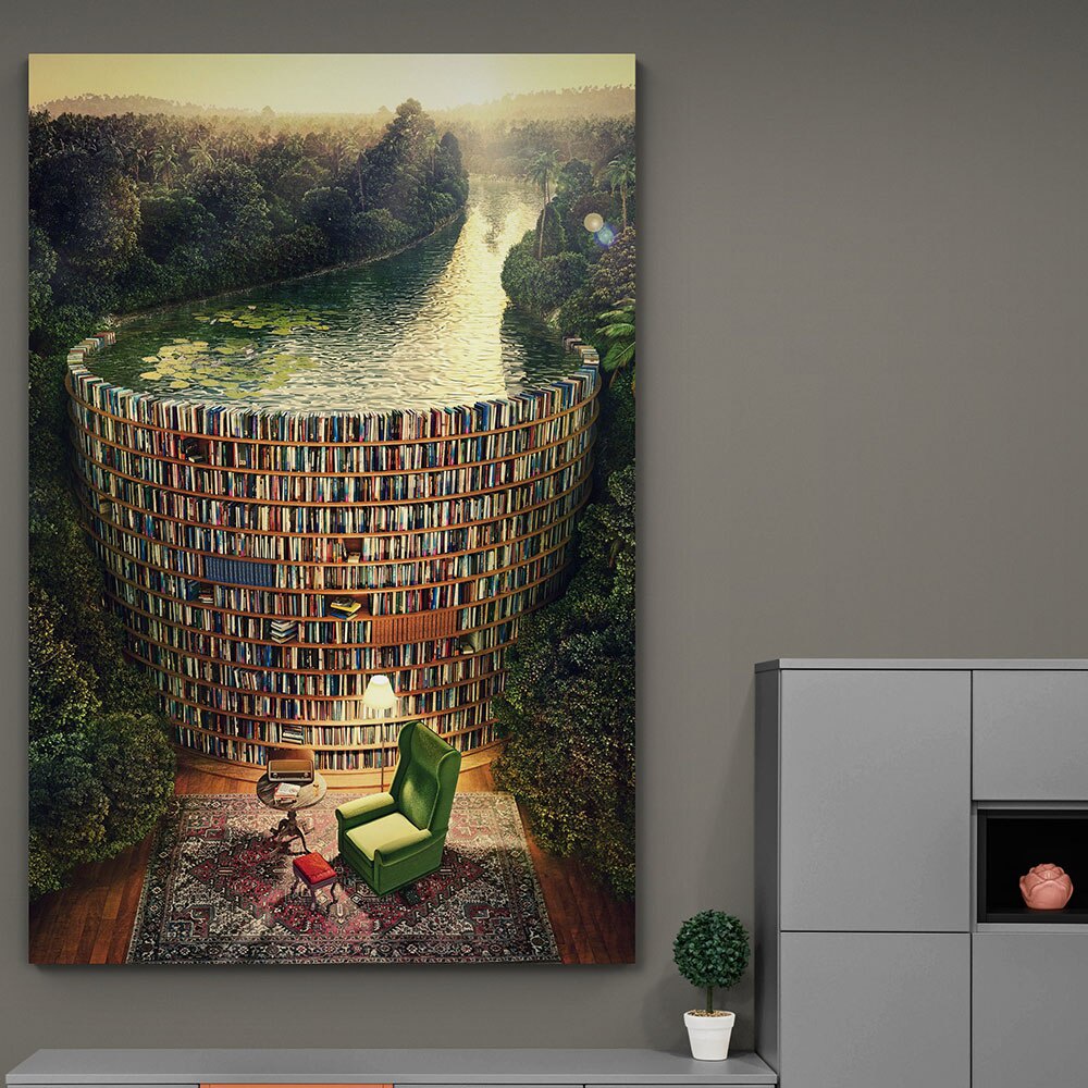 Library Art Print Book Photo Poster On Canvas Modern School Library ...