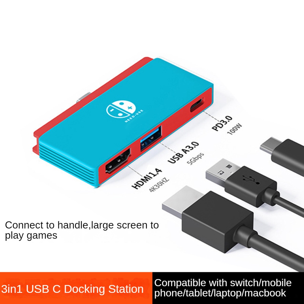3in1 Switch OLED USB C Dock to HDMI 4K PD Charging USB3.0 Portable NS Docking Station HD 4k TV ...