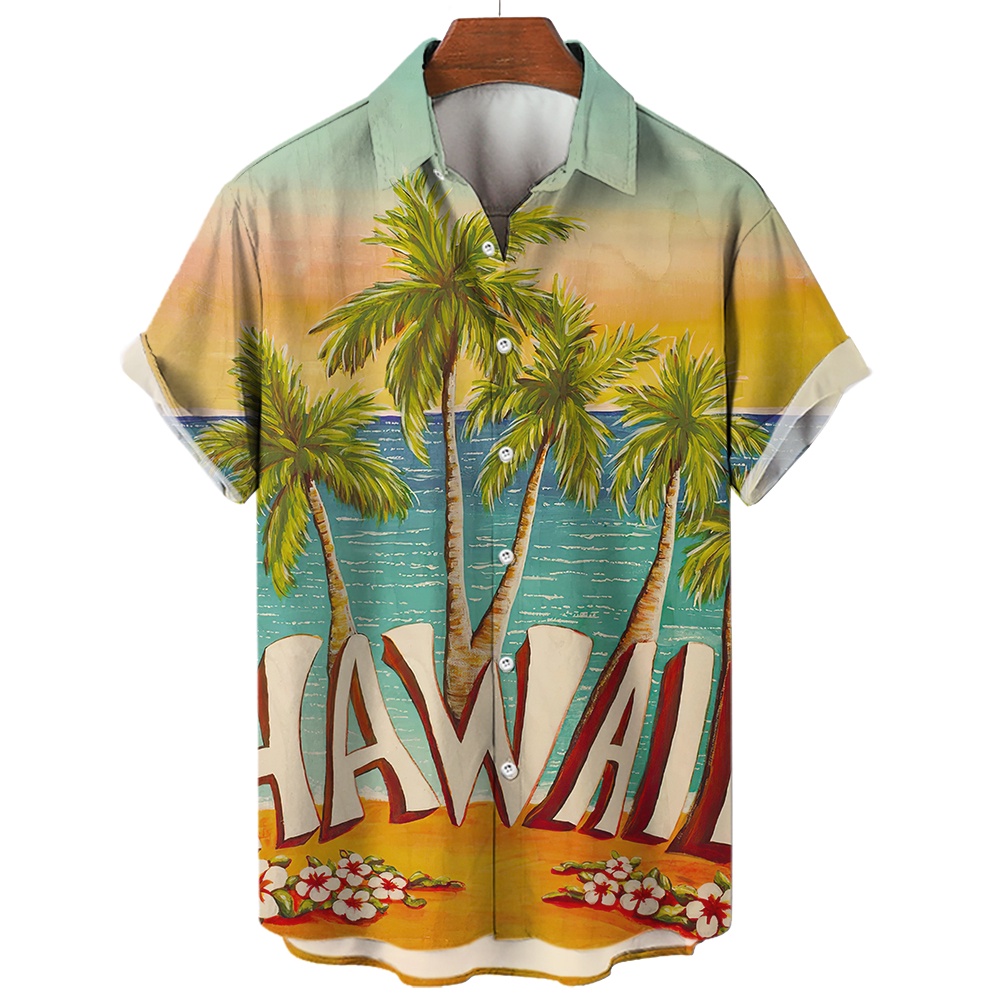 2023 Hawaiian Men's Shirt Beach Coconut Tree Print Shirt For Men Lopel ...