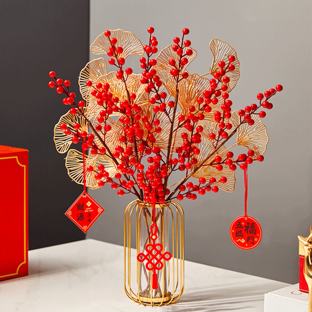 hanoim1 Artificial Red Berries Decoration Realistic Artificial Red ...