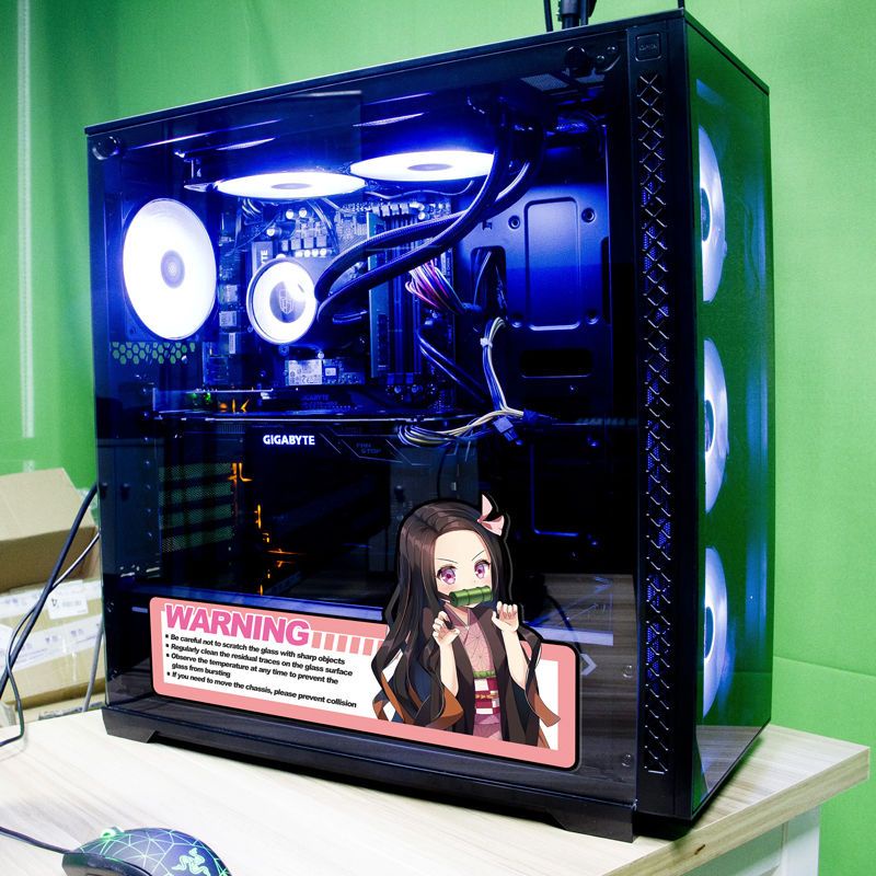 Cartoon Anime Computer Case Sticker Side Transparent Glass Warning ...