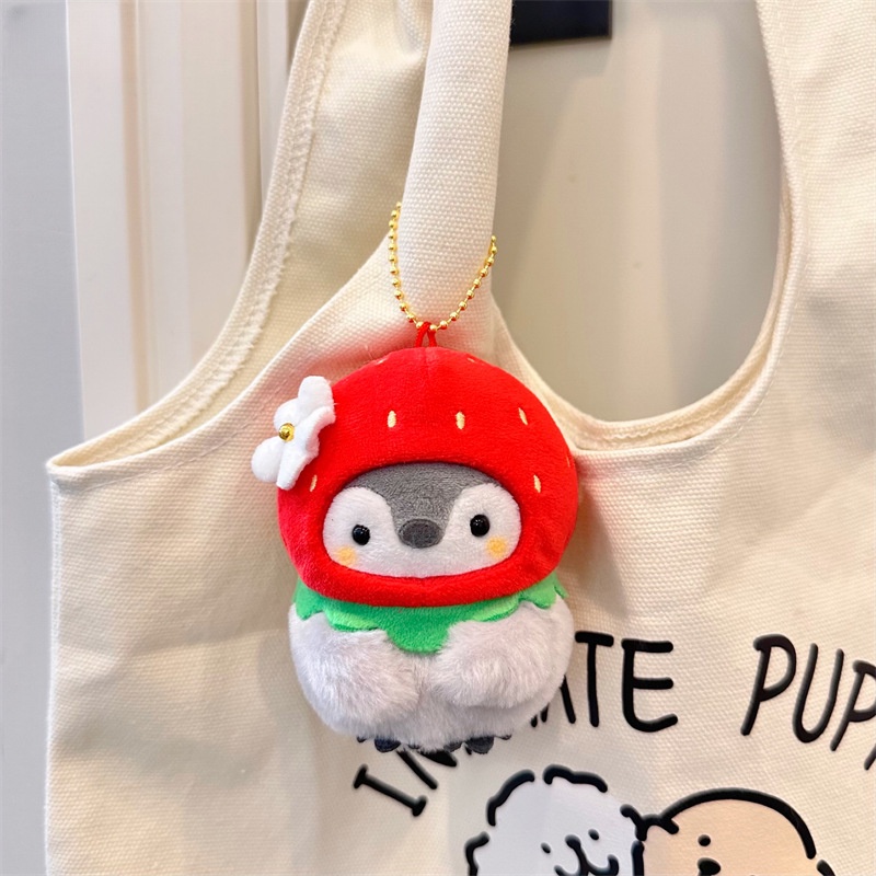 Kawaii Strawberry Penguin Plush Keychain Cute Stuffed Toy Bag Pendant ...