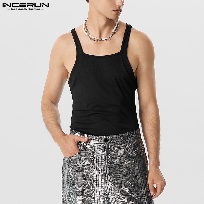 INCERUN Men's Fashion Solid Knitted Tight Sleeveless Tank Top | Shopee ...