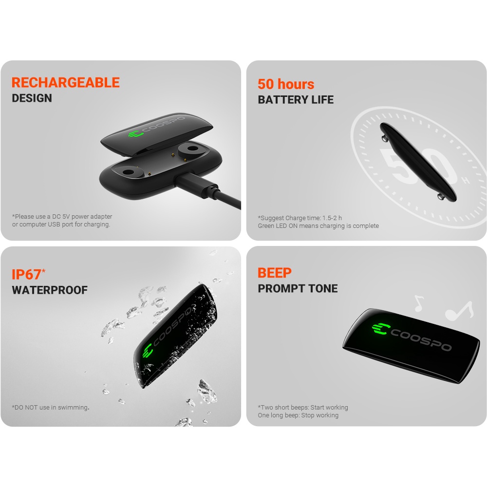 COOSPO H9Z Rechargeable Heart Rate Monitor Chest Strap Bluetooth5.0 ...