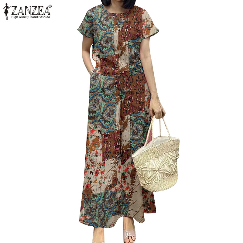 ZANZEA Women Vintage Center Front Zipper Pocket Wide Leg Pants Short ...