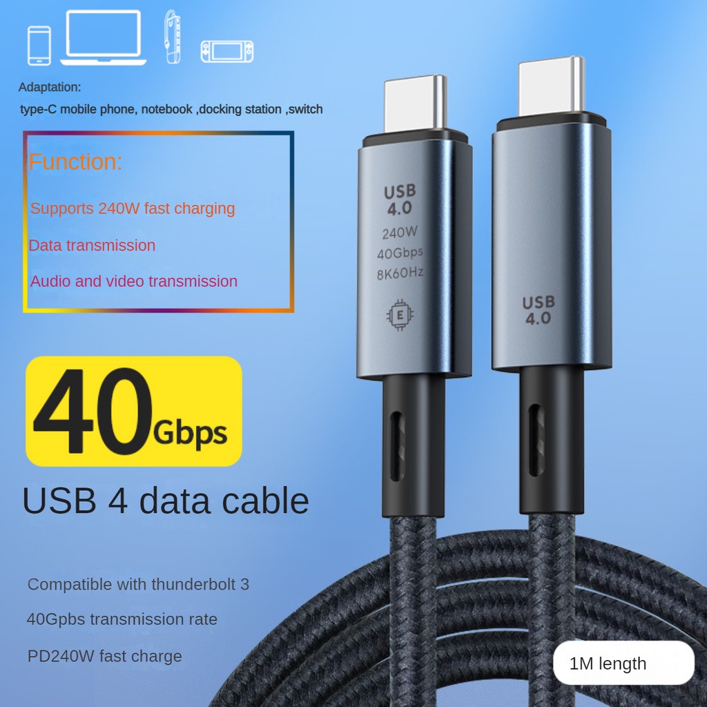 Type C 240W Fast Charging Cable 40Gbps High-speed Transfer 8K 60Hz Video Display Cable USB4 ...