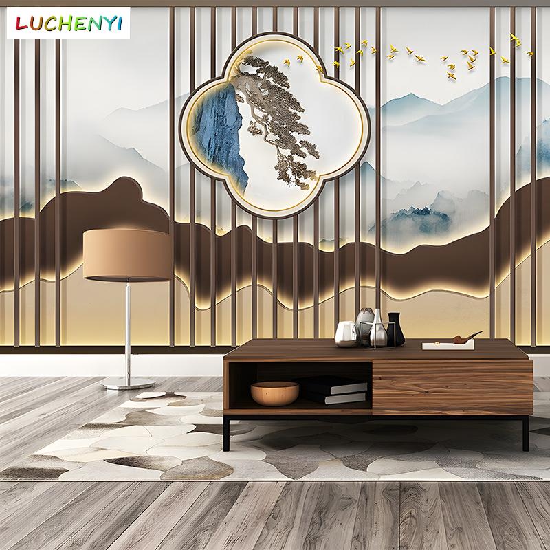 Custom Retro Chinese Style Landscape Wooden Fence Calligraphy Screen ...