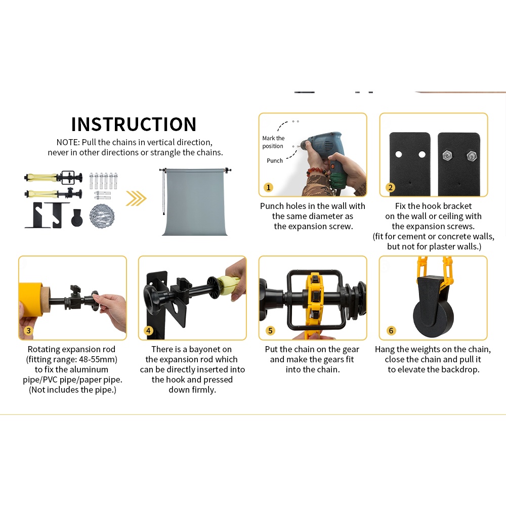 Photography Backdrop Lifter Manual Chain Axis 1 Roller Wall Mounting ...