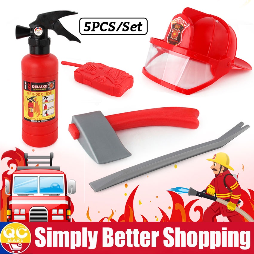 5pcs Children Firefighter Fireman Cosplay Toys Kit Helmet Fire ...