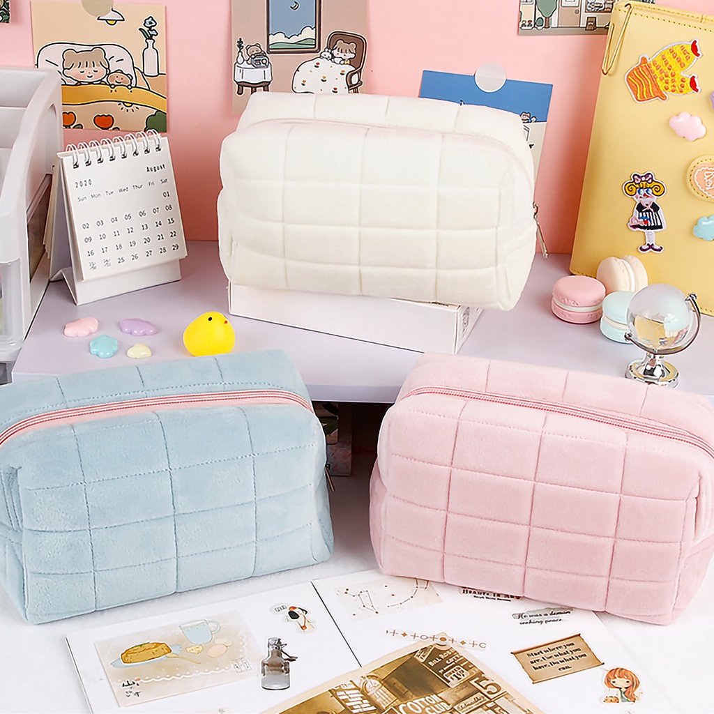 imoda Simple Large Capacity Plush Pencil Case Macaron Color Pencil ...