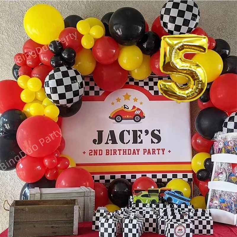74pcs Racing Theme Balloons Garland Arch Kit Red Yellow Black Latex ...