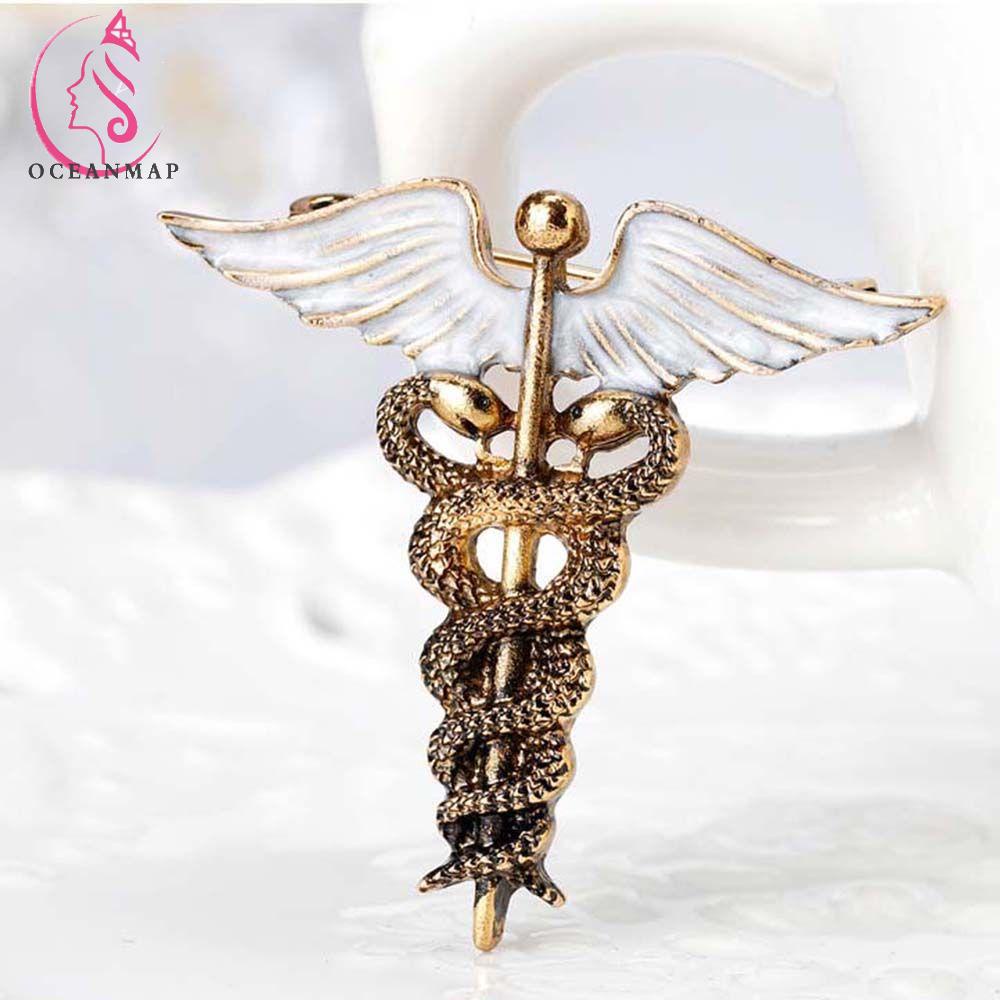 OCEANMAP Brooch Pins Luxury Vintage Caduceus Snake Badge Collar ...