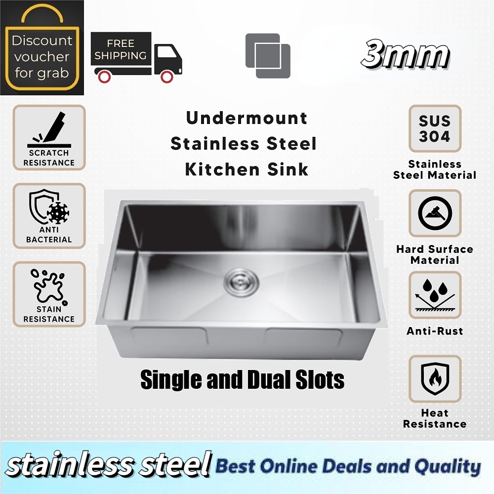 （READY STOCK）304 Stainless steel kitchen sink 75x45x20 manual kitchen ...