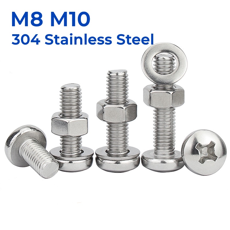 M8 M10 304 Stainless Steel Cross Phillips Round Pan Head Screw Bolt ...