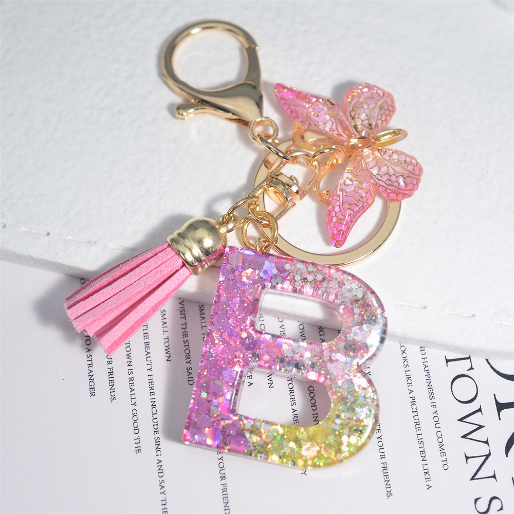 1Pcs Exquisite Butterfly 26 Letter Keychains Gradient A-Z Alphabet ...
