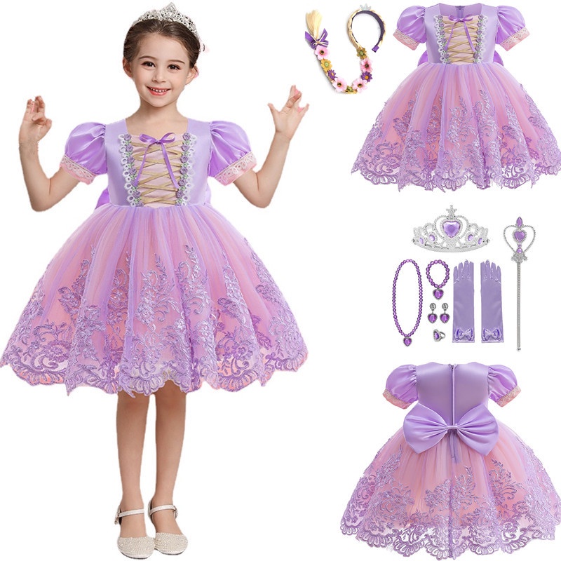 New Disney Fancy Girl Princess Rapunzel Costume Embroidered Flower Party Dress Christmas Baby ...