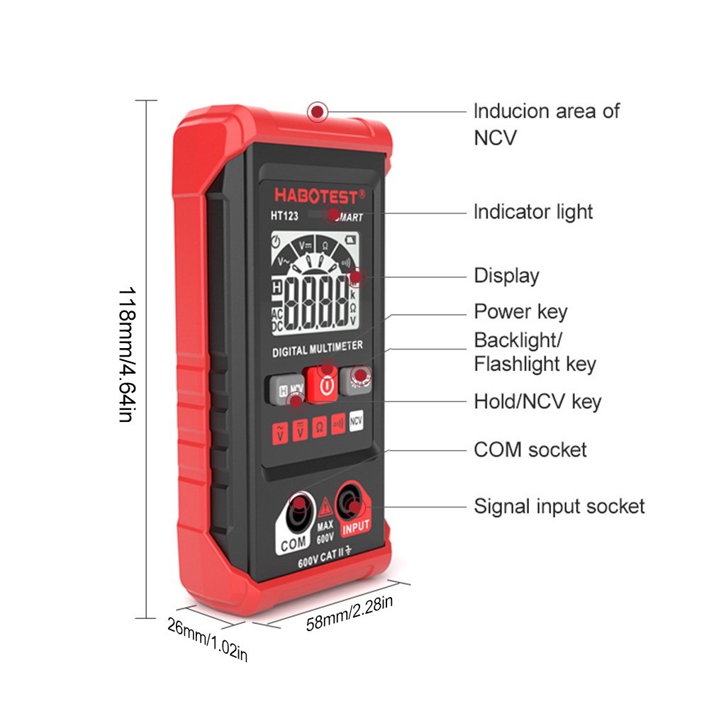 AIDEEPEN HABOTEST HT123 Digital Multimeter 600V Smart Meter Tester 4000 ...