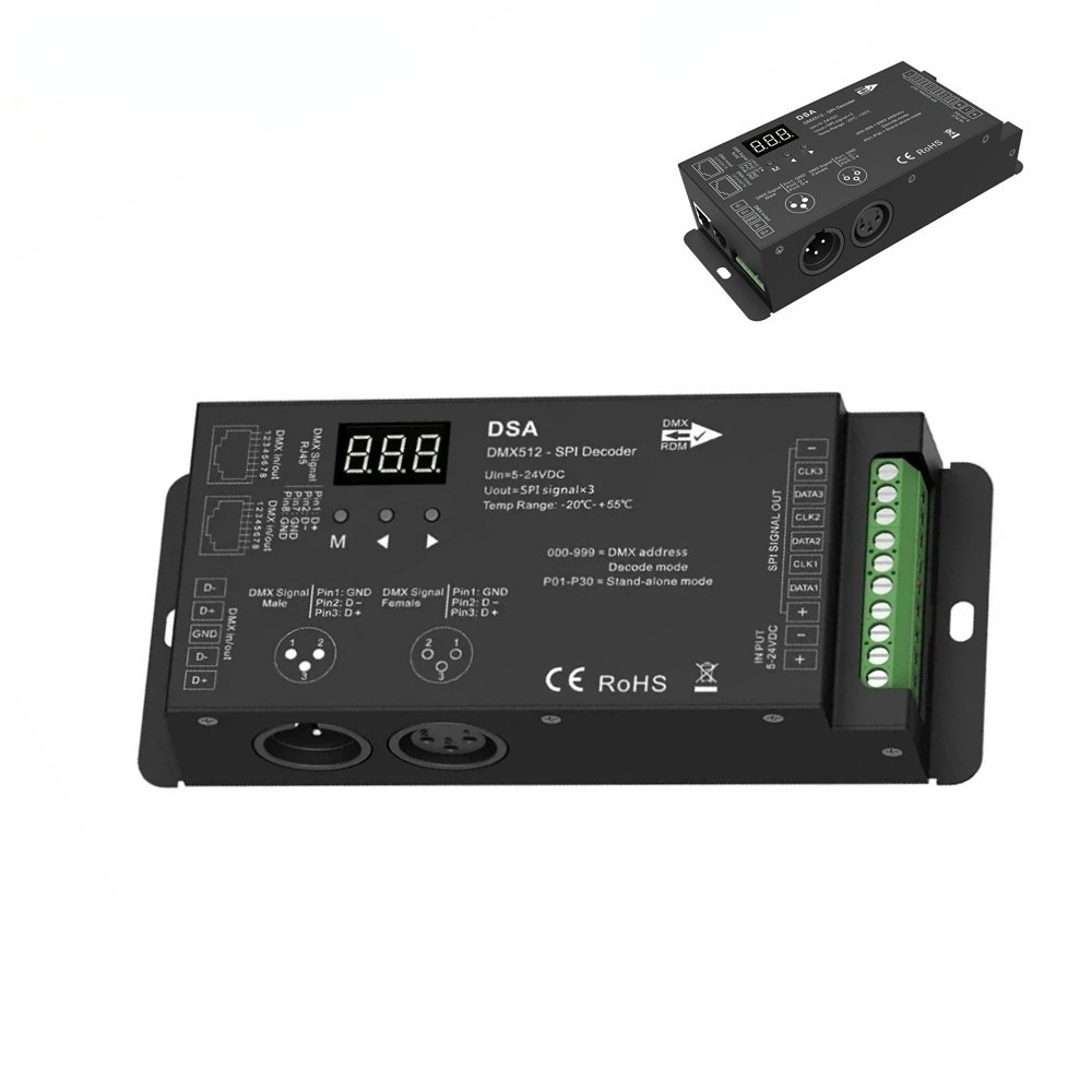 DC5V-24V DMX512 To SPI Decoder (with RF) LED Pixel Dimmer Munber ...