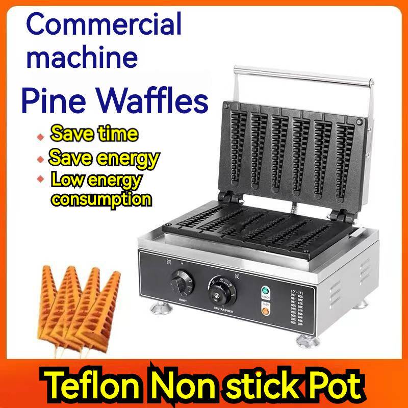Six grid electric Pine waffle maker pine cake machine desktop stainless ...