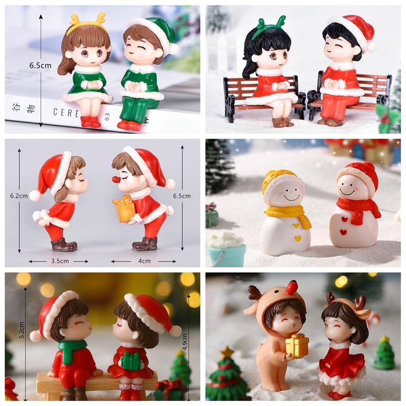 Mini Christmas Couple Figure Miniature Doll DIY Christmas Garden Bonsai ...