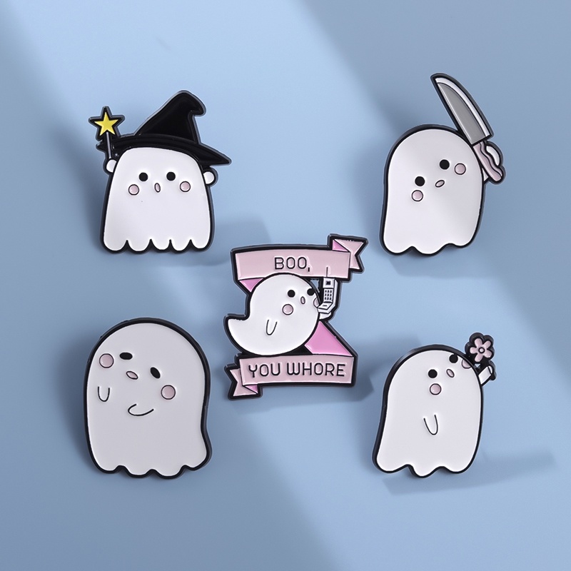 Halloween Funny Boo Ghost Enamel Pins Cute Magic Ghost Pin Punk Brooch ...