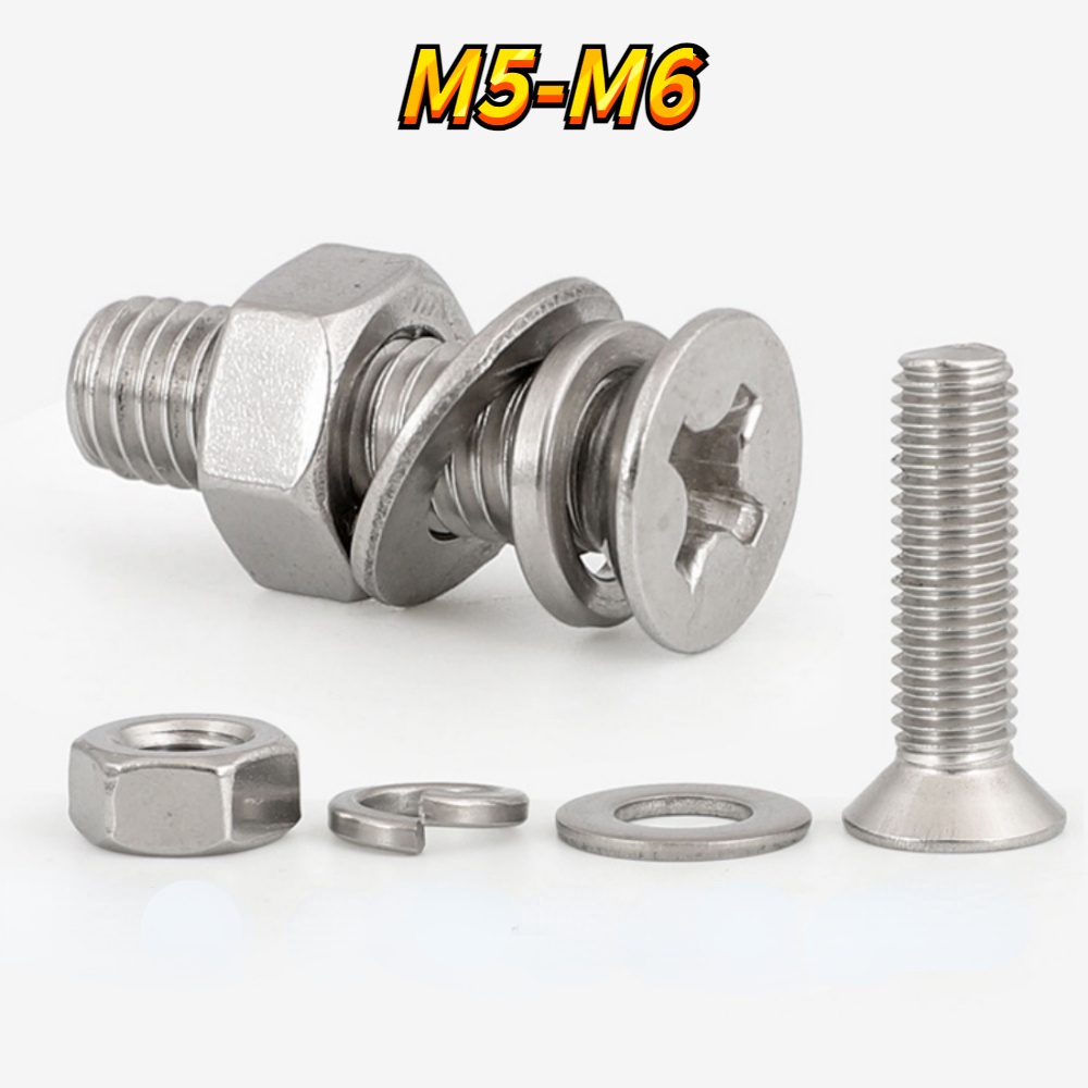 [XJK] Screw M6/M8/M10 Phillips Countersunk Screw Nut Screw Washer Set 304 Stainless Steel Flat ...