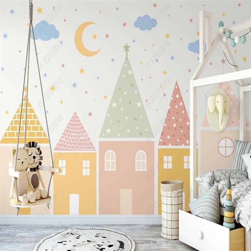 Custom Hand Painted Cartoon Colorful House Wallpapers for Children's ...