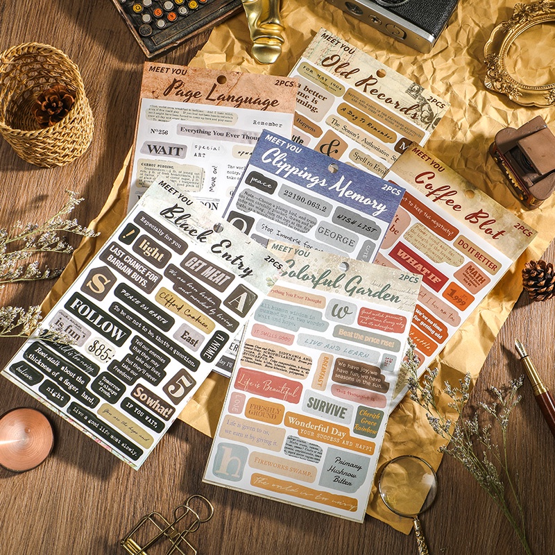 ENWEI 2 Sheets [Edge Text Series] Vintage Journal Stickers Coated Paper ...