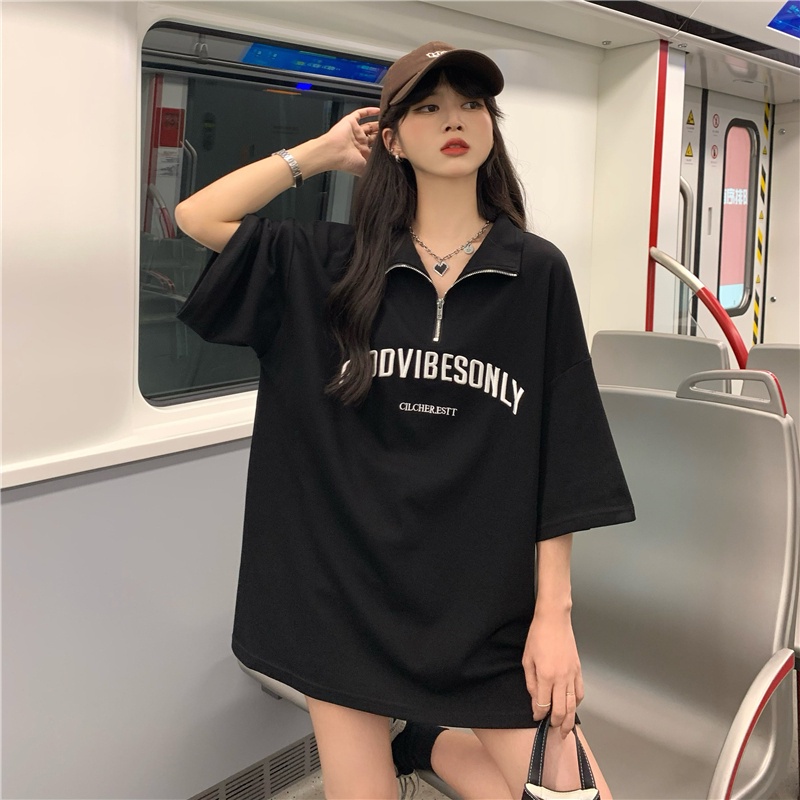 SELLDA M-2XL Women Korean Style Print Short Sleeve Polo Shirt Oversized T-Shirt | Shopee Philippines