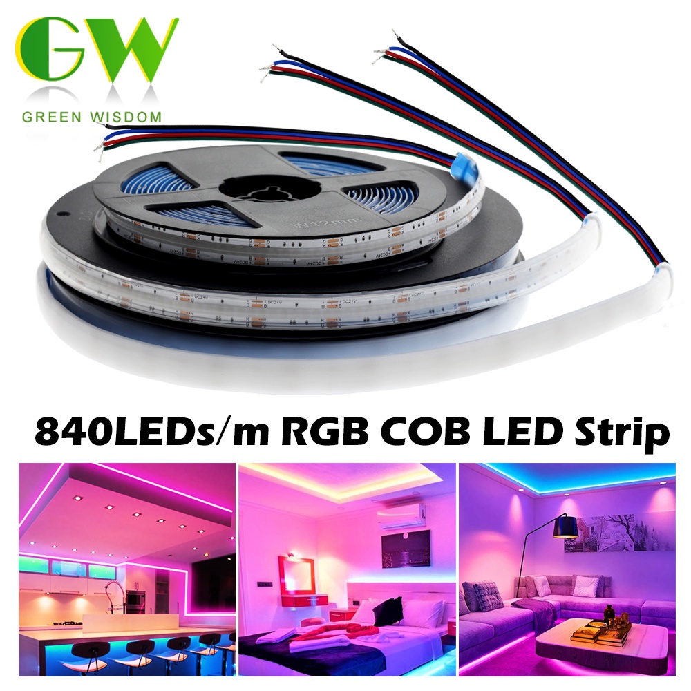 RGB COB LED Strip 840 LEDs 10mm DC12V 24V High Density Flexible IP67 ...
