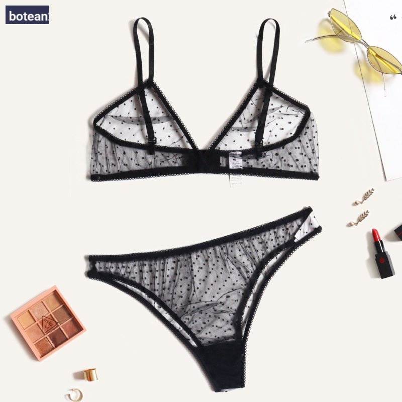 Three-Point Sexy Sling Bra Underwear Polka Dot Mesh Perspective Sexy ...