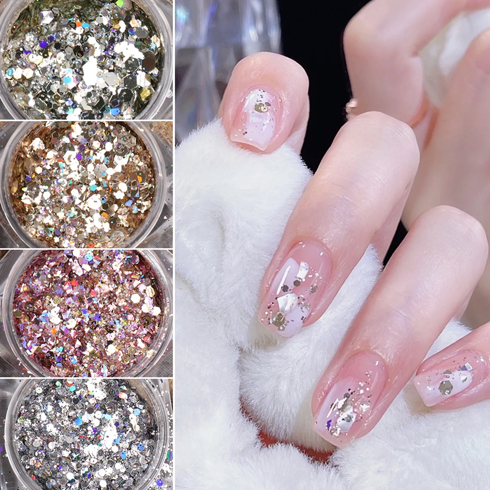 Nail Art Sequins Irregular Hexagonal Nail Glitters Champagne Gold ...