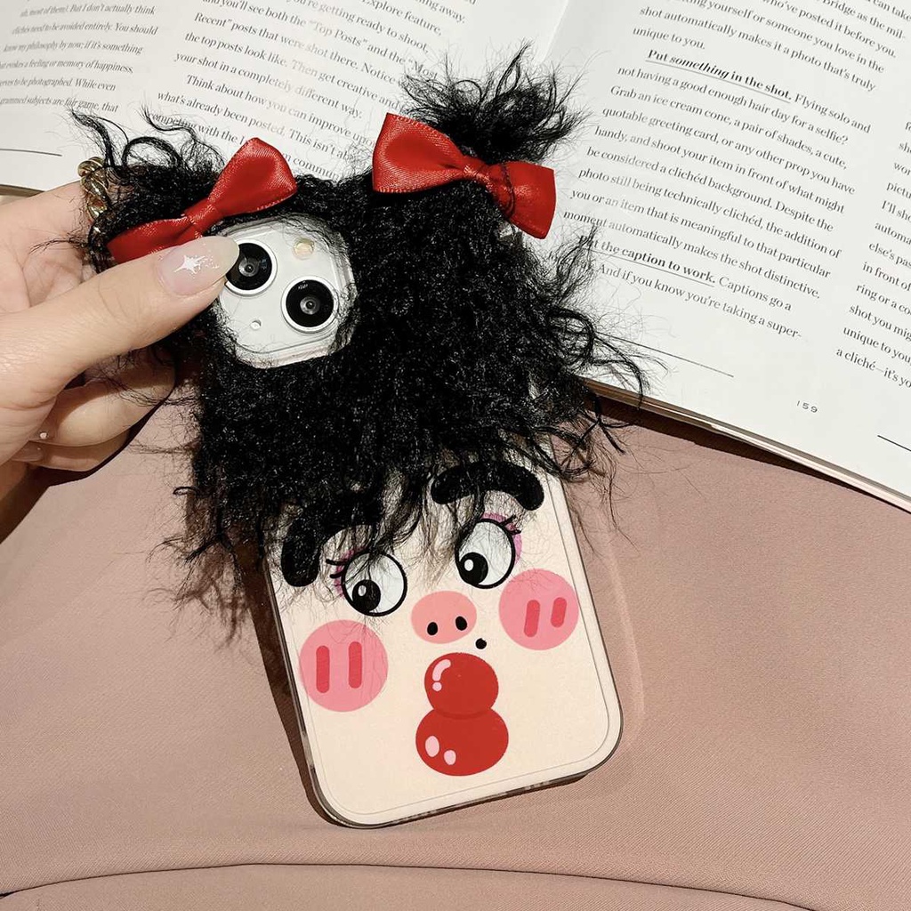 For iPhone 16 11 15 14 13 Pro Max Creative Hairy Funny Expression Braid ...
