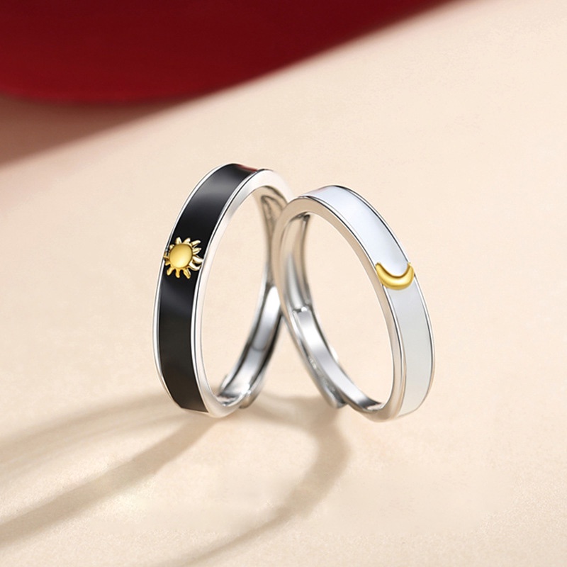 New Gold Sun Moon Ring Finger Simple Drip Glue Opening Adjustable Ring ...
