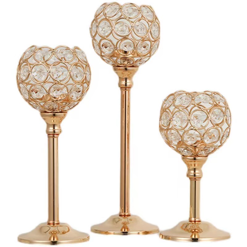 3 Height Golden Crystal Tea Light Stand Candle Holder Wedding ...