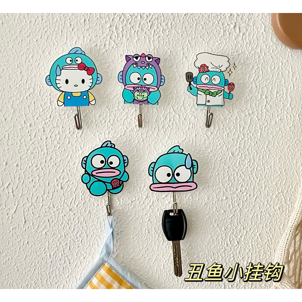 Sanrio Ugly Fish Hello Kitty Door Hook Bathroom Cute Acrylic Seamless ...