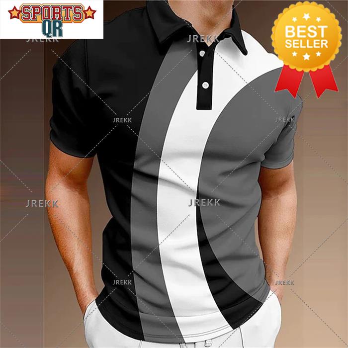 (QR SPORTS) Summer Men's Casual Polo Shirt Geometric Figure Diagonal ...