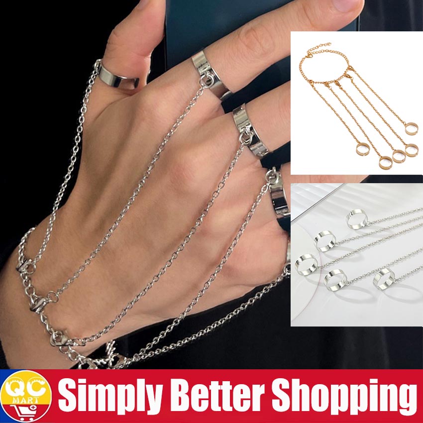 【ship in 24hours】 Adjustable Chain Four Open Finger Rings Punk ...